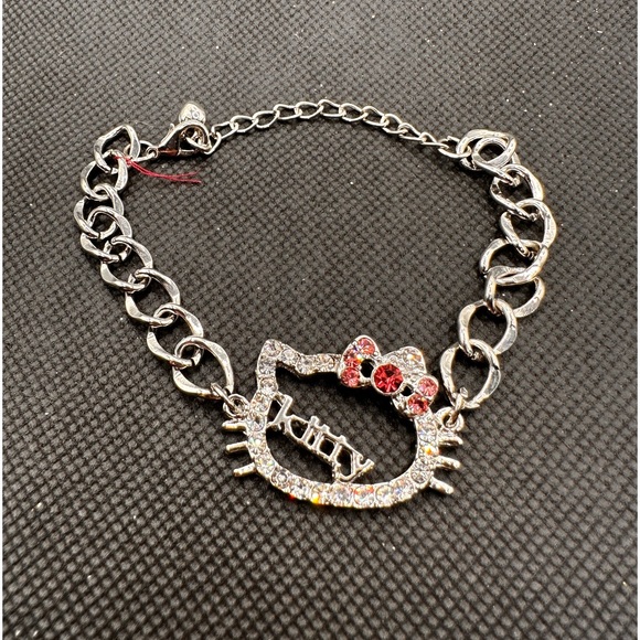 Jewelry | Hello Kitty Silver Crystal Adjustable Bracelet New | Poshmark